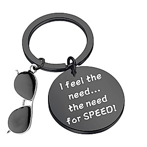 CENWA I Feel The Need The Need for Speed Aviator Glasses Charm Keychain Movie Gift for Fans（I Feel The black-K）