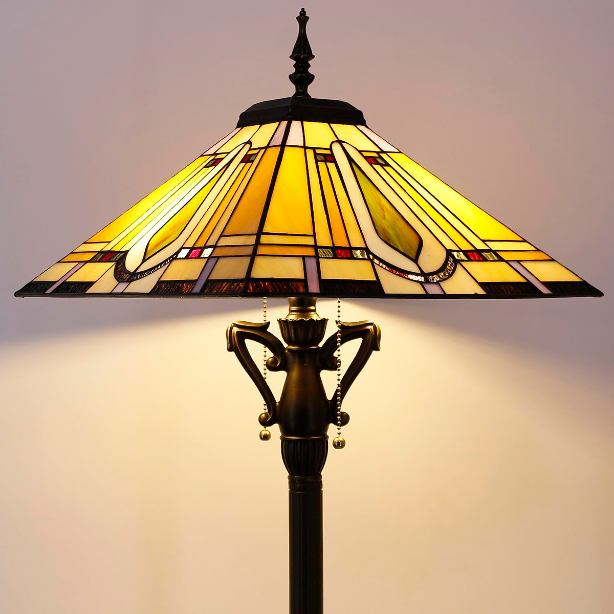 AVIVADIRECT Tiffany Floor Lamp Geometry Mission Style Stained Glass Standing Reading Light 16X16X64 Inch