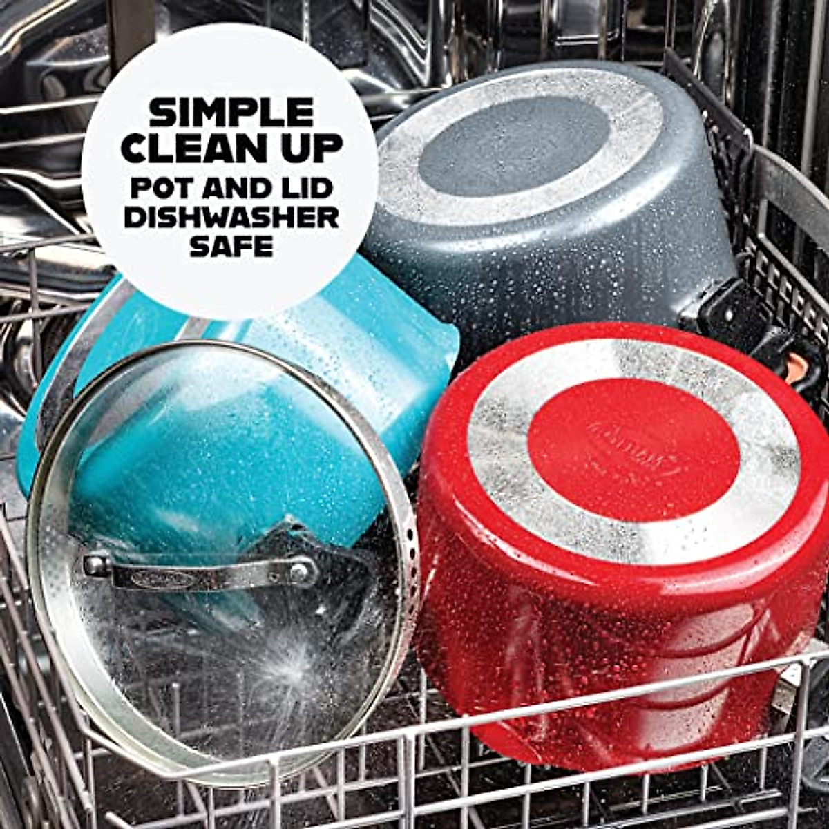 Gotham Steel 5 Quart Stock Pot Ceramic Multipurpose Pasta Pot with Strainer Lid & Twist and Lock Handles, Tempered Glass Lid, Dishwasher Safe, Aqua Blue