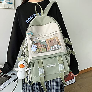 CM C&M WODRO Kawaii Backpack with Pins Cute Backpack for Women Girls Travel Backpack School Backpack Aesthetic Backpack for School (Green-2)