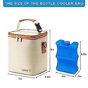 BABEYER Breast Milk Cooler Bag with Ice Pack Fits 4 Baby Bottles Up to 9 Ounce, Baby Bottle Bag with Shoulder Strap for Nursing Mom Daycare, Cream