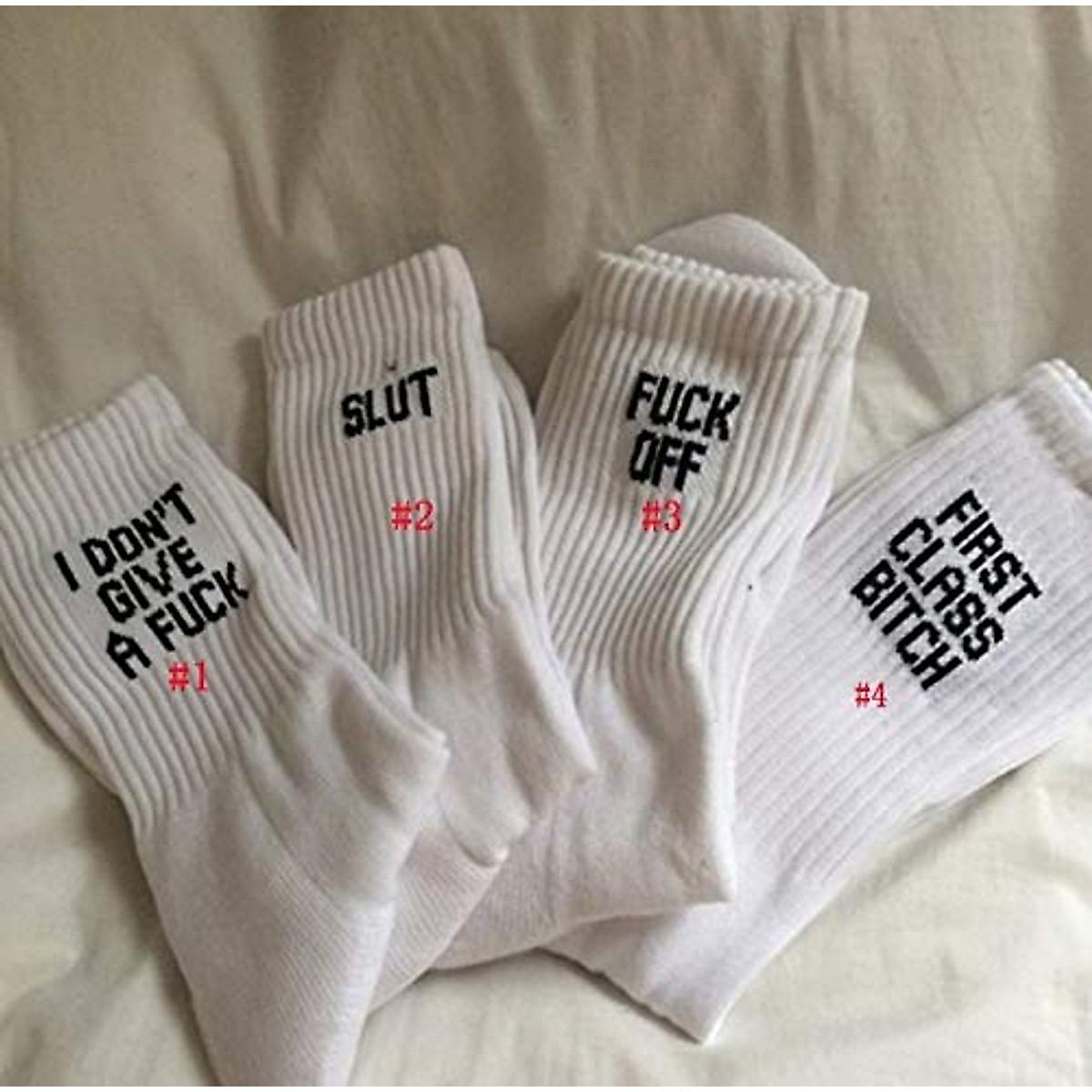 MUST ROSE SPORTS AND HOMEWEAR FUCK OFF Swear Word Curse Printed Stockings Crew Socks Funny Men Tube Socks (one size, Slut)