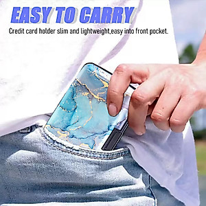 Maicican Mini RFID Blocking Aluminum Wallet, Slim Metal Hard Case Travel Credit Card Holder, Card Case for Both Men and Women, 4.3 x 2.9 inches,Blue Marbling