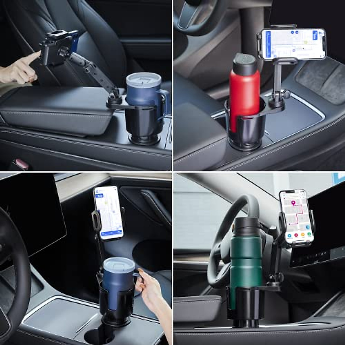 Car Cup Holder Expander Adjustable Base with Phone Mount THIS HILL 360° Rotation Cup Holder Cell Phone Holder for Car Compatible with iPhone/Samsung All Smartphones