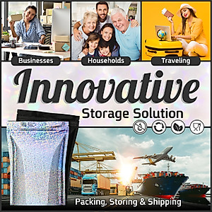 Resealable Black STANDUP Mylar Hologram Metallic Amazing Bags 5 * 8 inches. 100 Pk – Airtight, Waterproof, Zip Lock seal-Opaque Foil Pouch. Food Grade Bags Long shelf-life Storage (Large Black-Metal)