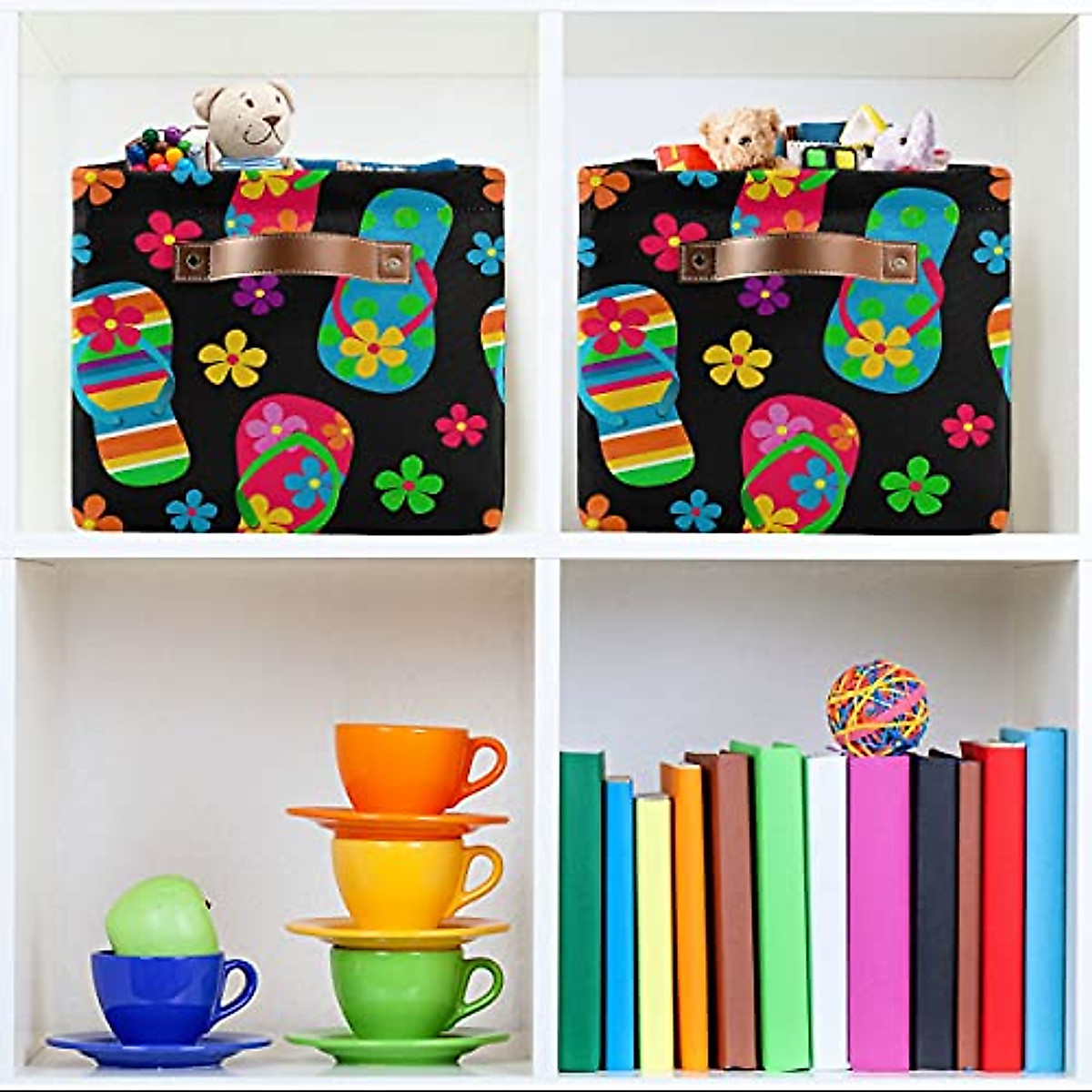 Summer Flip Flops Storage Bins Canvas Collapsible Box Chest Organizer Storage Trunk for Boys and Girls Room, Bear 1 Pieces