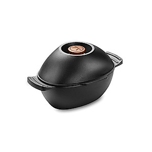 Outset - 76495 Outset Cast Iron Seafood and Mussel Pot with Lid for Empty Shells, 2.5 Quart, Black