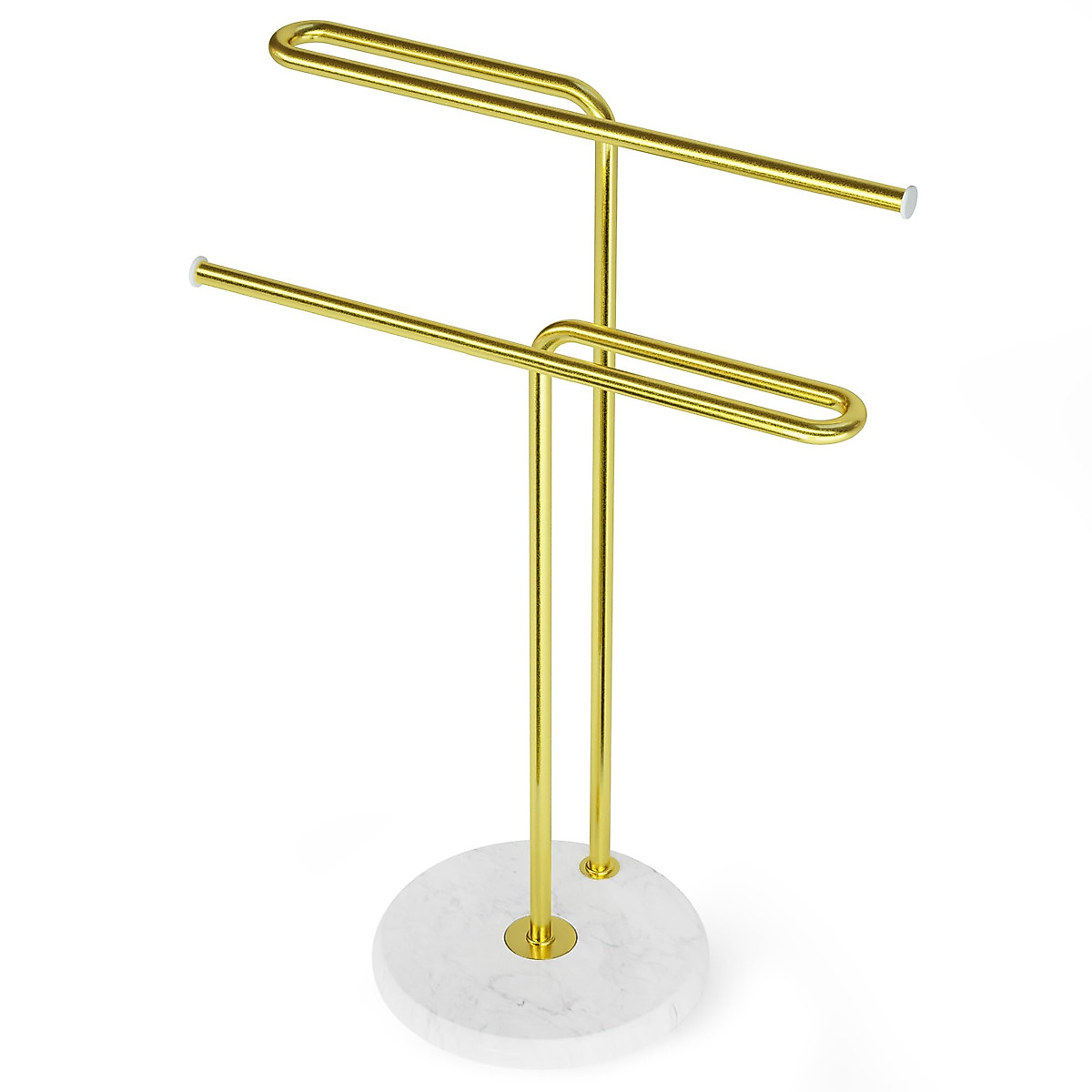 Alsonerbay Hand Towel Holder Marble, Double T Hand Towel Stand for Bathroom Counter Gold, 17" Height Free Standing Hand Towel Rack with Heavy Base for Kitchen or Vanity Countertop