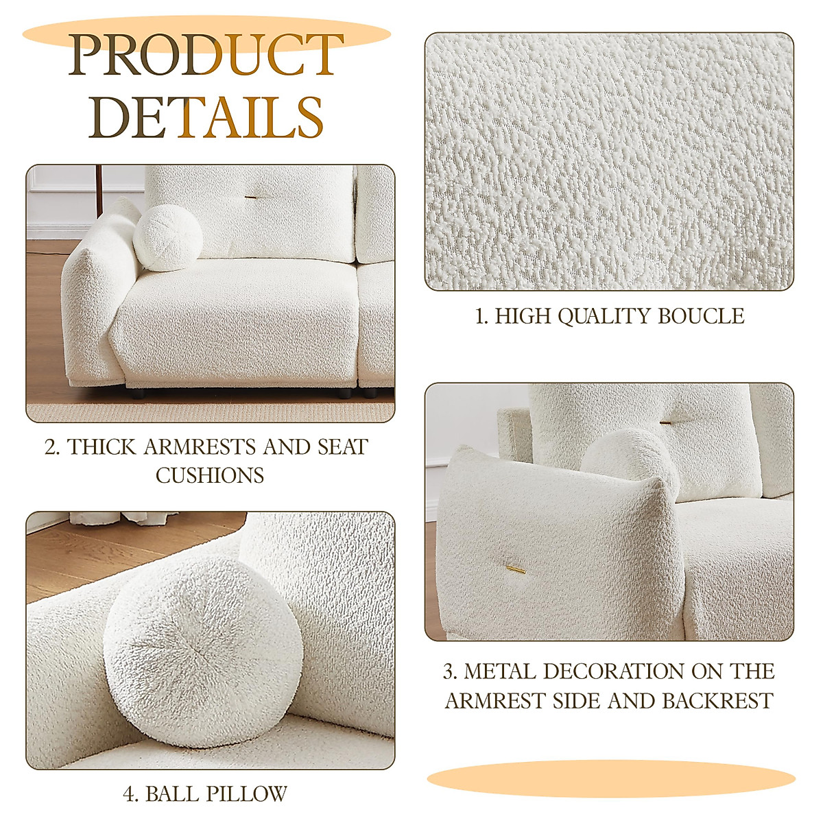 DAMAIFROM Boucle Sofa Cloud Couch, 90.5" Modern Comfy Teddy Sofa Deep Seat Futon Couch with Pillows, Cozy Soft Upholstered 3 Seater Sofa Oversized Loveseat Sofas for Living Room, Apartment, Beige