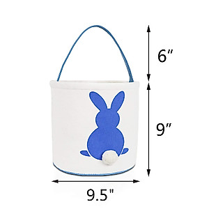 Easter Bunny Basket Bags Fluffy Tails Printed Rabbit Toys Bucket Totes & Carrot Cuff Guard Covers for Kids Canvas Carrying(Blue)