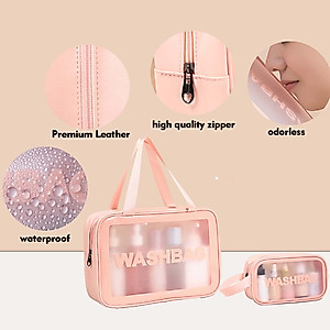Cosmetic bag 2 pack small and large makeup bag,Travel Bags for Toiletries Transparent Makeup Bags with Zipper and Handle,pink
