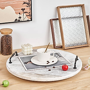 Wooden Lazy Susan for Table Turntable Organizer 18 Inch Large Lazy Susan Whitewashed Wood Serving Tray for Pantry Cabinet Countertop Round Spins Balanced Pine Spice Rack for Kitchen Essentials Storage