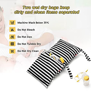 Damero Breast Pump Parts Bag, 2Pack Wet Bag for Breast Pump Parts Storage with Waterproof Mat, Black Strips