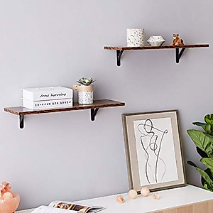 Coral Flower Utility Wall Mounted Floating Shelves, Set of 2, Display Ledge, Storage Rack for Room/Kitchen/Office，Rustic Brown