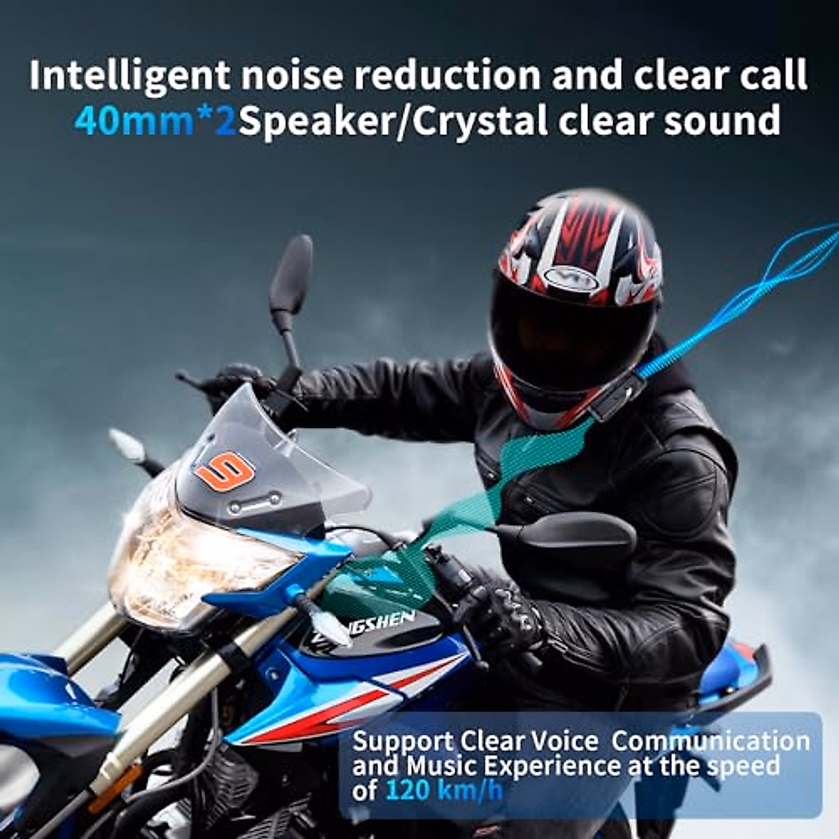 Good Rider Motorcycle Bluetooth Headset LX3 Motorcycle Helmet Bluetooth Intercom for 2 Riders 800M with CVC Noise Reduction Stereo Music IPX6 Waterproof Full Face Helmet (1 Piece)