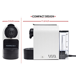 Mixpresso Espresso Machine for Nespresso Compatible Capsule, Single Serve Coffee Maker Programmable for Espresso Pods, Premium Italian 19 Bar High Pressure Pump 27oz 1400w White Coffee Maker