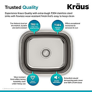 Kraus KBU11 20 inch Undermount Single Bowl 16 gauge Stainless Steel Kitchen Sink