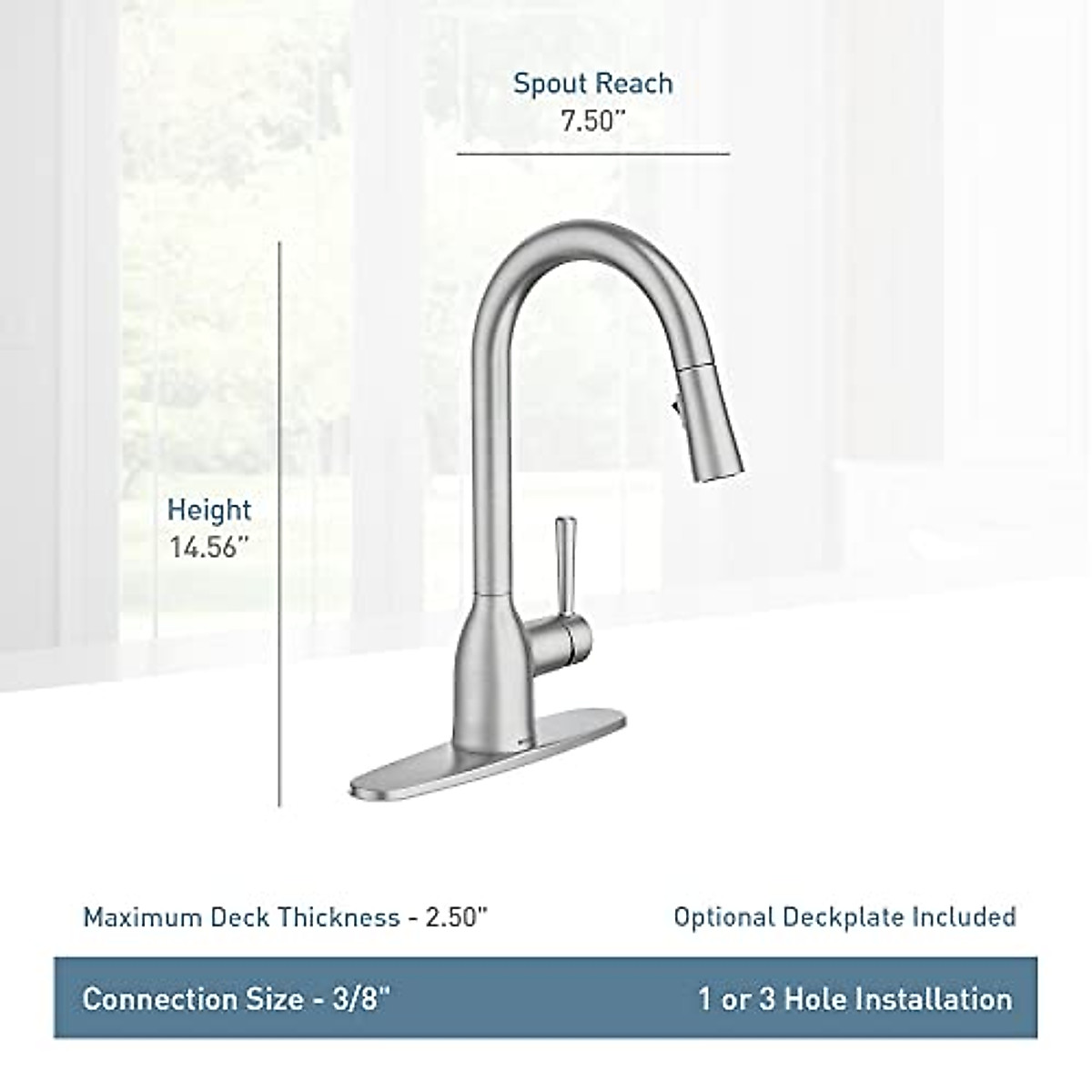 Moen Adler Spot Resist Stainless One-Handle High Arc Kitchen Sink Faucet with Power Clean, Kitchen Faucet with Pull Down Sprayer for Commercial, RV, or Bar, 87233SRS, 24.7" L x 12.3" W x 14.6" H