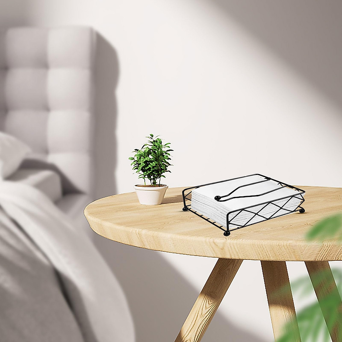 Napkin Holder for Table, Square Paper Napkin Holders with Weighted Arm, Elegant Rustic Metal Modern Napkin Holder for Kitchen, Countertops & Outdoor Tables, Dining Room (Black)