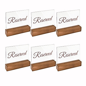 Sparkle Race Reserved Table Signs, 6-Pack Acrylic Reserved Signs for Tables, Reserved Signs for Weddings with Wood Holders, Place Card Holder for Dinner Party Events Seating