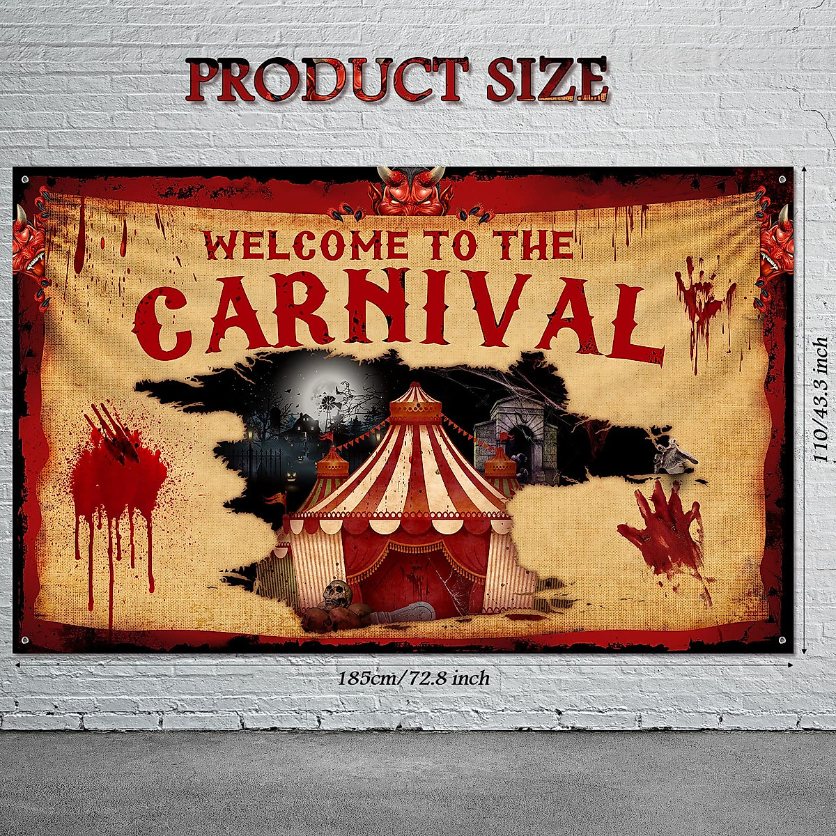 Halloween Circus Backdrop Creepy Carnival Party Decoration Horror Theme Welcome to The Carnival Background for Photo Booth Halloween Birthday Indoor Outdoor Party Supplies, 43.3 x 72.8 Inches