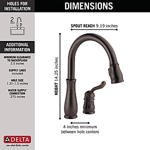 DELTA FAUCET Leland Oil Rubbed Bronze Kitchen Faucet, 1 Hole, Gooseneck, Pull Down Sprayer, Magnetic Docking, Touch-Clean Spray Holes, Venetian Bronze 978-RB-DST