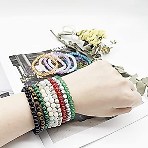 SROBENZ 14Pcs Gemstone 6mm Semi Precious Round Beaded Bracelet Set For Women Men Girl Crystal Healing Stretch Stone Bead Energy Bracelets Jewelry