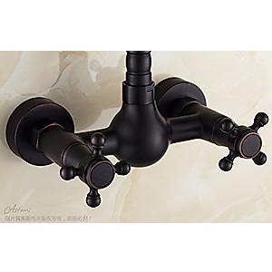 SJQKA Faucet Black bronze antique faucet, faucet basin, cold and hot wall, double hole basin faucet