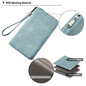 BOSTANTEN Leather Wallet for Women RFID Blocking Zip Around Credit Cards Holder Phone Clutch Blue