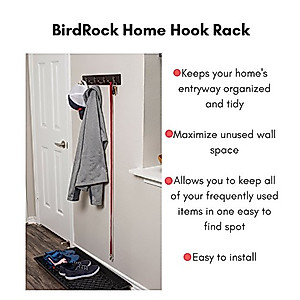BirdRock Home Dual Hook Coat and Hat Rack - 4 Dual Hooks - 17 Inches - Wall Mount - Decorative Home Storage - Entryway Foyer Hallway Bathroom Bedroom Rail - Oil Rubbed Bronze Hooks - Dark Brown Pine B