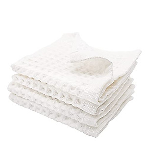 sea me at home Waffle Washcloth Set, 100% Cotton (4 Pcs Washcloth 13x13 inches, White)