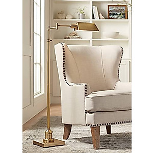 Regency Hill Jenson Modern Metal Adjustable Pharmacy Floor Lamp Swing Arm 54" Tall Aged Brass Metal Shade Standing Pole Light for Living Room Reading House Bedroom Home Office