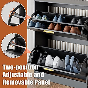 JOZZBY Shoe Cabinet for Entryway, Black Slim Shoe Cabinet with 2 Flip Drawers Narrow Shoe Storage Cabinet 2 Tier Freestanding Shoe Organizer for Entryway, Hallway, Living Room