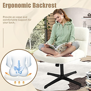 TIMSATIO Criss Cross Chair, Comfy Desk Chair Armless Office Chair No Wheels, Wide Vanity Chair with Back, Height Adjustable Reclining Office Chair Modern Swivel Accent Chair for Home Office (White)