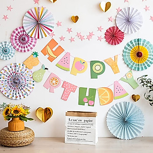 Aiminjey Hanging Paper Fans Party Set, Round Paper Fans Party Decoration, Set of 8 Decorative Paper Fan Flowers for Birthday Baby Boy Shower Graduation Wedding Classroom Décor (Spring)