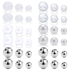 Ftovosyo 36Pcs 14G 3-5mm Multiple Different Sizes Replacement Balls Jewelry Piercing Stainless Steel Barbell Parts for Industrial Barbell/Nipple Rings/Tongue Rings