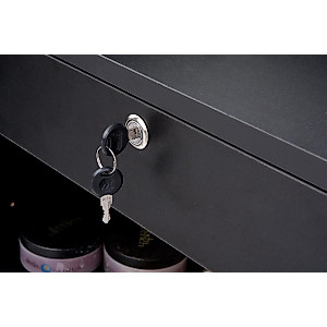 Displays2go 6ft Retail Sales Counter with Glass Shelves, Tempered Glass, Laminated Particle Board, Locking Drawers – Black (MRCLSC72BK)