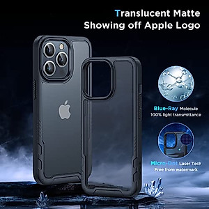 Humixx Shockproof for iPhone 13 Pro Case, [10 FT Military Drop Protection] [Snug Touch] Translucent Matte Hard PC Back with Protective Airbag, Slim Case for iPhone 13 Pro Case 6.1 Inch, Mystery Black