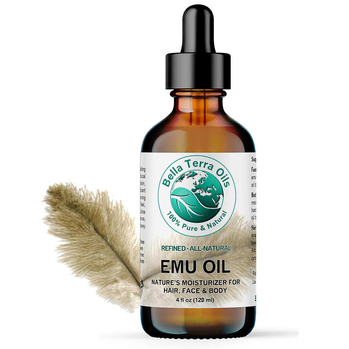 Bella Terra Oils - Emu Oil 4 oz - Genuine Pure Australian Emu, Infused with Linoleic & Oleic Acid, Perfect Companion for Lustrous Skin