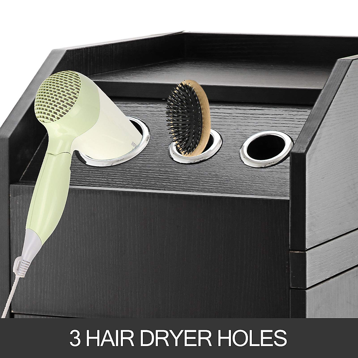 Happybuy Salon SPA Beauty Hairdressing Cart Storage Trolley with 4 Drawers Rolling Wheels Lockable 2 Keys w/Hairdryer Holder Space-Saving Side Tray (Black)