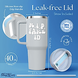 shop4ever RIP Fake ID 21 Twenty One Engraved Insulated Stainless Steel Tumbler with Handle, Lid, and Straw 40 oz. 21st Birthday Gift (Fog)
