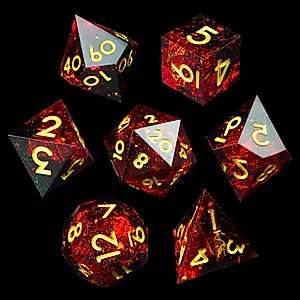 ATNPNTR DND Dice Set Sharp Edge Polyhedral Inclusions for Tabletop Role Playing Game TTRPG Dungeons & Dragons Beautiful Aesthetic Conscious RPG Player Red Ruby
