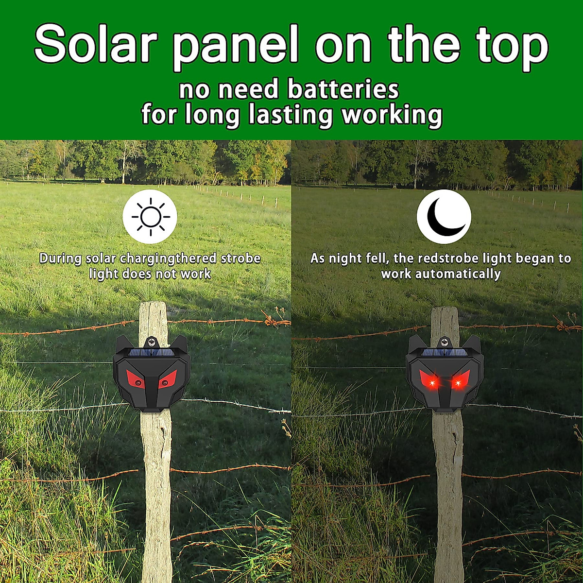 4 Pack Solar Nocturnal Animal Repeller Outdoor, Predator Deterrent with Red Lights, Waterproof Wild Animals Dog Repellent for Chicken Coop, Cat, Skunk, Wolf, Deer, Coyote, Fox, Raccoon