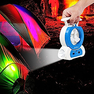 iMounTEK Mini Portable Cooling Rechargeable Electric Powered Small Quiet Desktop Table Fan W/ 22 LED Desk Lamp/Light & Powerful LED Flashlight (Blue)