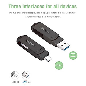 USB Flash Drive 1TB USB C Thumb Drive Android Phone Photo Stick External Data Storage Richwell for Android Phone USB C Pad Air Devices MacBook Pro USB C and Computers Black1TB