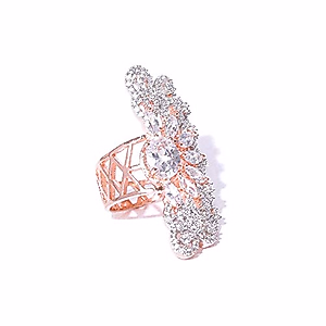 Priyaasi Sparkling American Diamond Ring for Women | Half-Flower Design | Rose Gold-Plated | Stylish Statement Cocktail Ring for Girlfriend & Wife | Size - 22