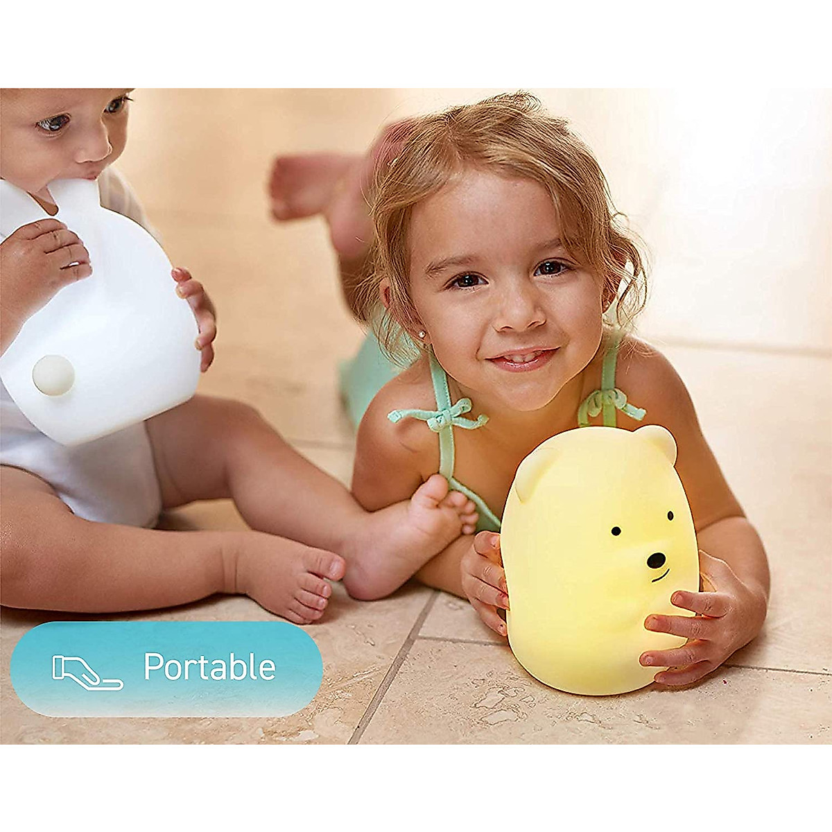 Lumipets Bear, Kids Night Light, Play Music, Silicone Nursery Light for Baby and Toddler, Squishy Night Light for Kids Room, Animal Night Lights for Girls and Boys, Kawaii Lamp, for Bedroom