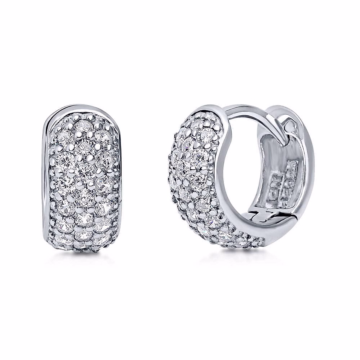 BERRICLE Sterling Silver Cubic Zirconia CZ Small Fashion Hoop Huggie Earrings for Women, Rhodium Plated 0.5"