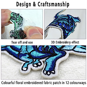 14Pcs Dinosaur Embroidered Patches Sew on Patches Dinosaur Iron on Patch Applique Patch Repair Embroidered Appliques for Clothes Sew/Iron on Jackets Backpacks Hat Dress Fabric for DIY Accessories