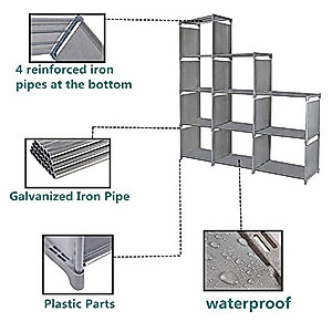 9 Cube Kids Bookshelf Adjustable Bookcase,Portable Closet Organizers and Storage for Storage Clothes, Suitable for Children in Kids Room, Bedroom,Living Room and Office, Diy Book Shelf,Wardrobe Grey